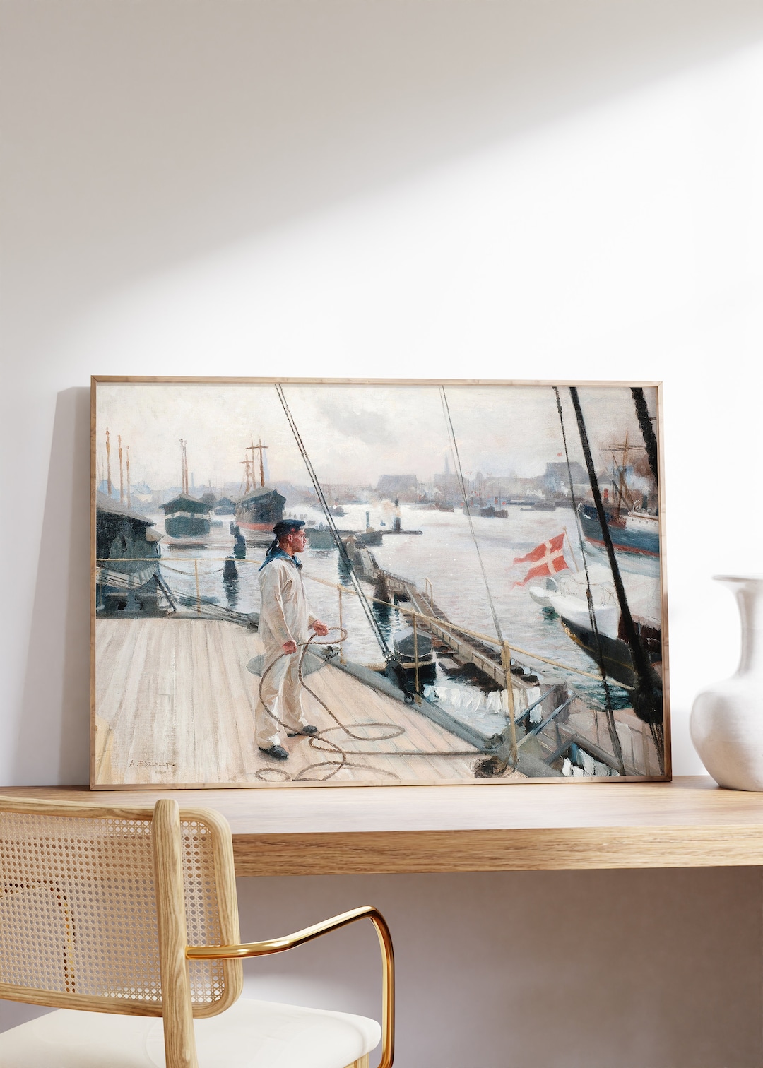 Vintage Sailor Portrait Print | Antique Boats in the Harbor | Ship ...