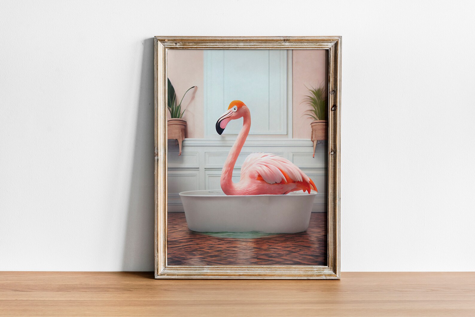 Flamingo in Bathtub Flamingo Poster Tropical Bathroom - Etsy