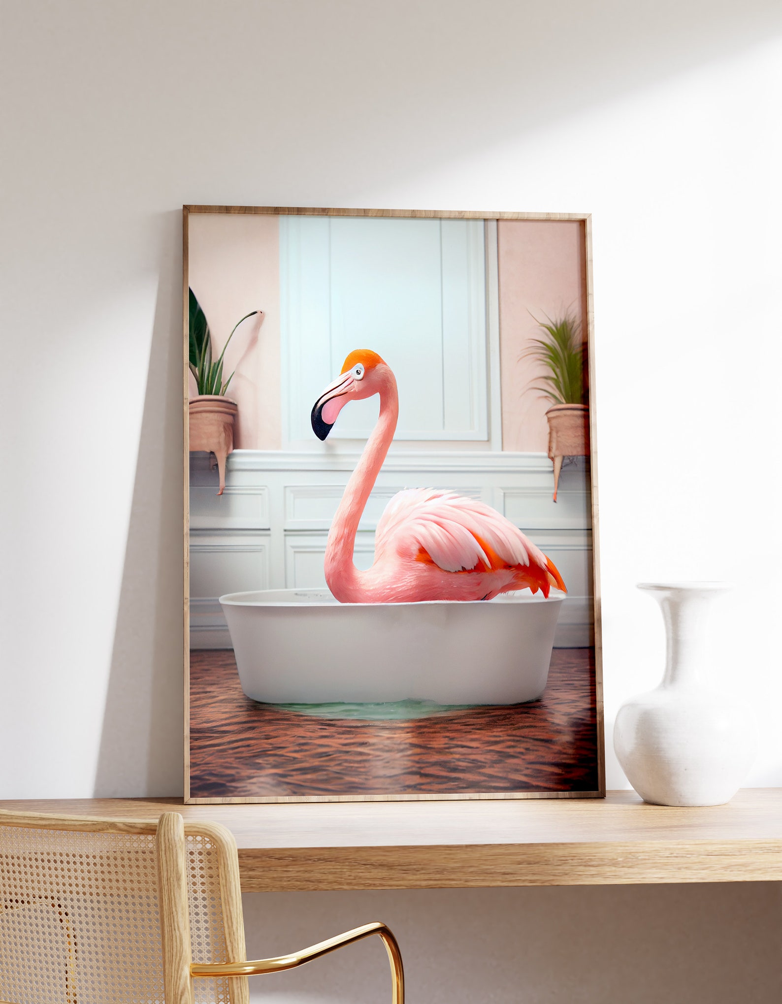 Flamingo in Bathtub Flamingo Poster Tropical Bathroom - Etsy