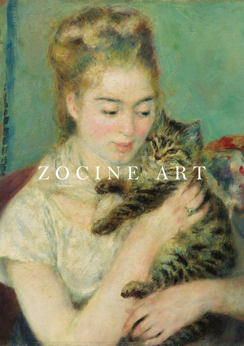 Pierre-auguste Renoir - Woman With a Cat (1875) | Vintage Print, Cat ...