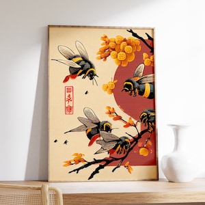 Japanese Bee Poster | Animal Poster | Bee Art Print | Bee Wall Art ...