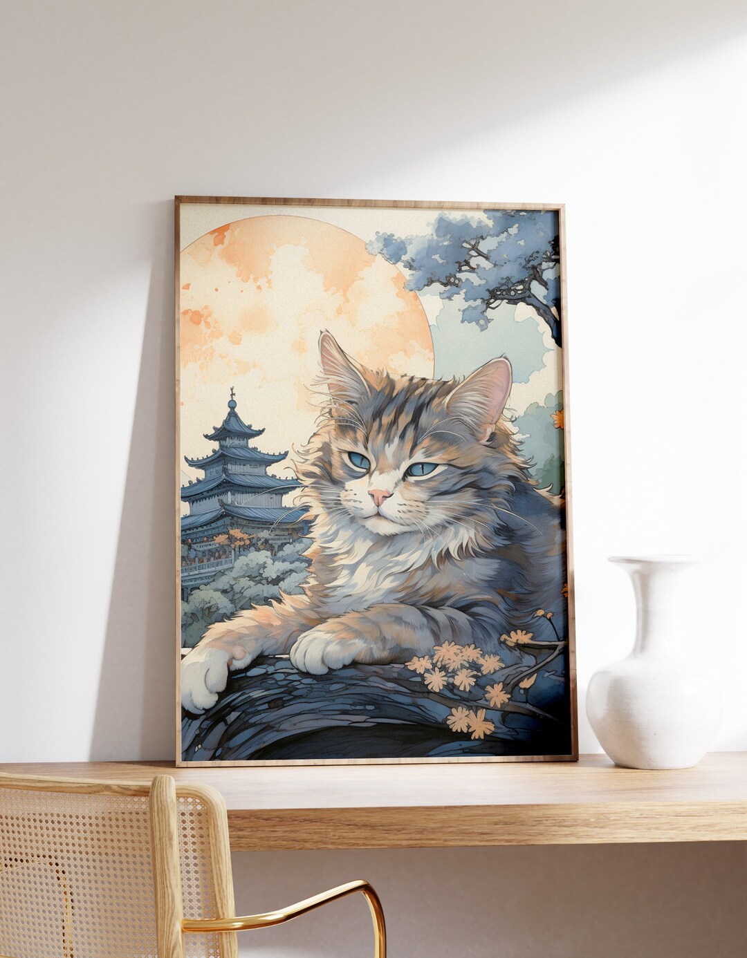 Japanese Sleepy Cat Poster | Animal Poster | Sleepy Cat Art Print ...