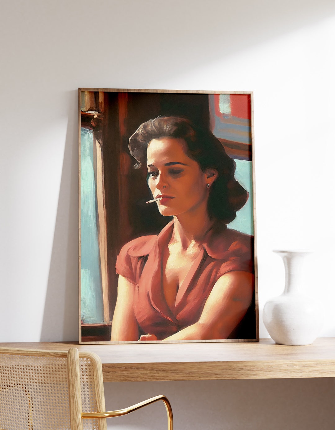 Vintage Woman Oil Painting | Edward Hopper Style | Vintage Print ...