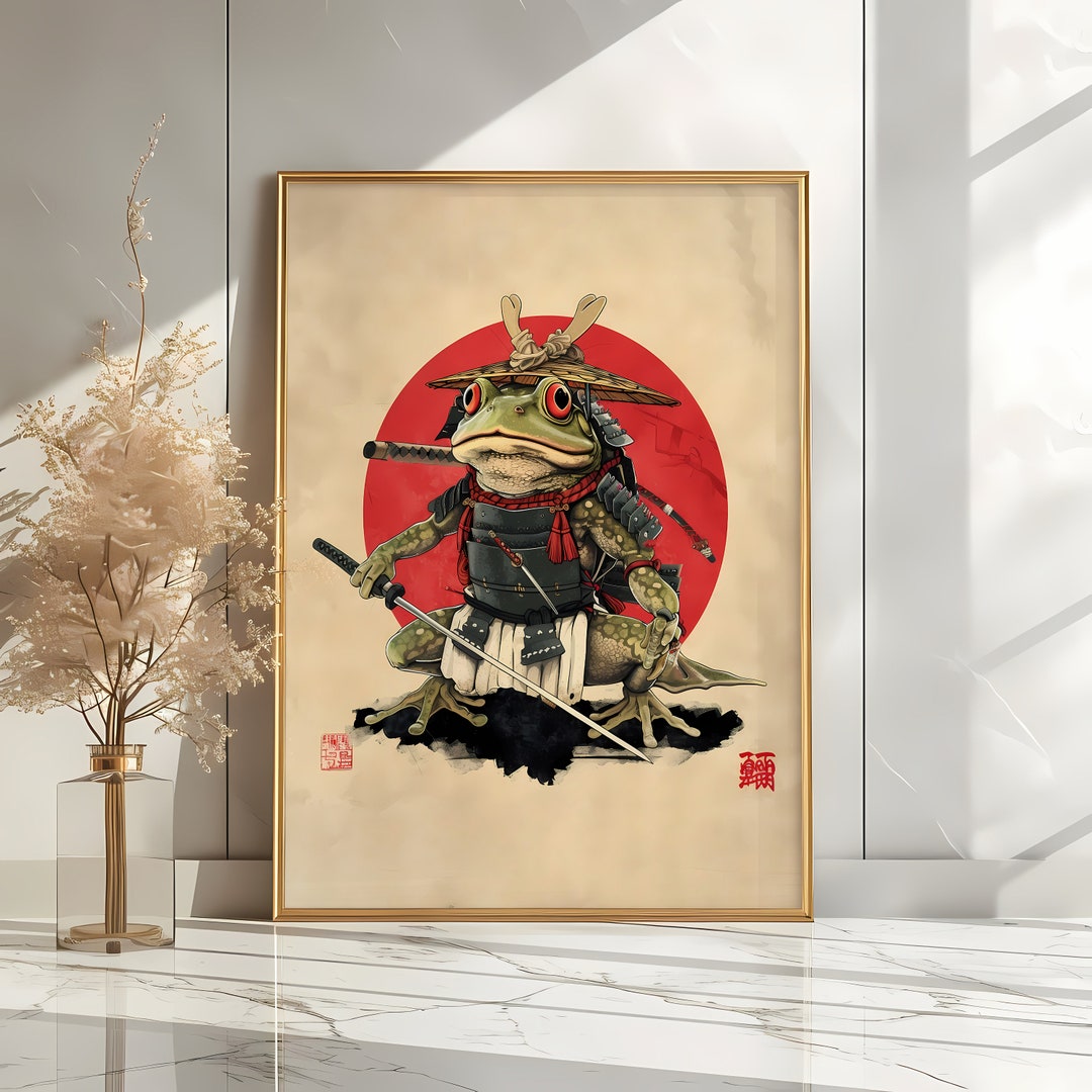Japanese Samurai Frog Poster | Animal Poster | Samurai Frog Art Print ...