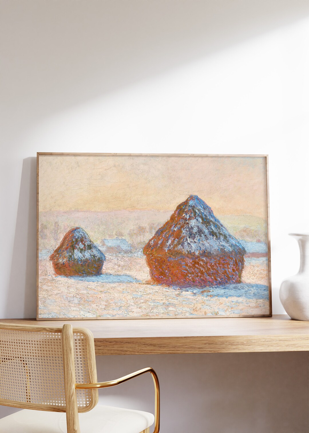 Claude Monet - Wheatstacks, Snow Effect, Morning (1891) | Meadow ...