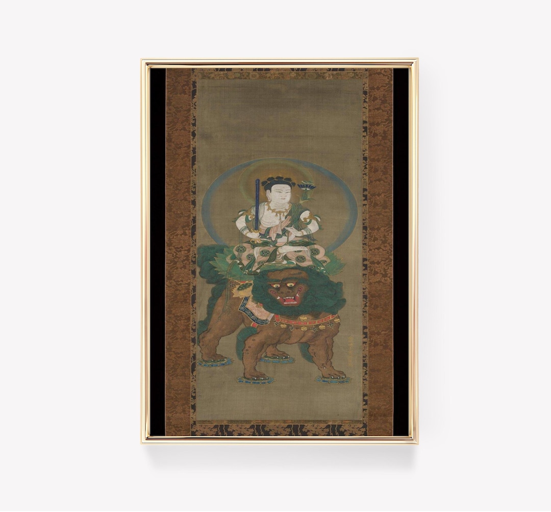 Keiha Shōkei Monju Bosatsu on A Lion | Ancient Japanese Art | Vintage ...