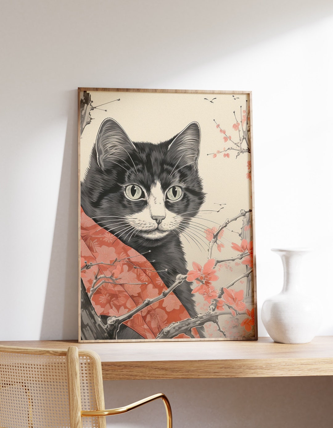 Japanese Shy Cat Poster Animal Poster Shy Cat Art Print Animal Art ...