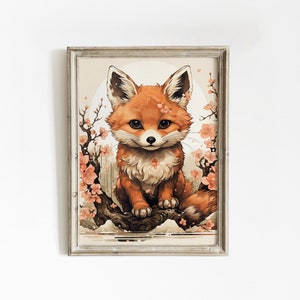 Japanese Cute Fox Poster | Animal Poster | Cute Fox Art Print | Animal ...