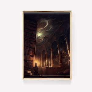 Dark Academia Library Painting | Aesthetic Wall Art | Vintage Moody Art ...