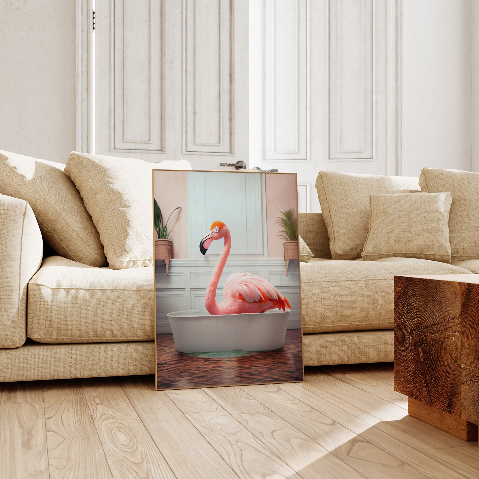Flamingo in Bathtub Flamingo Poster Tropical Bathroom - Etsy