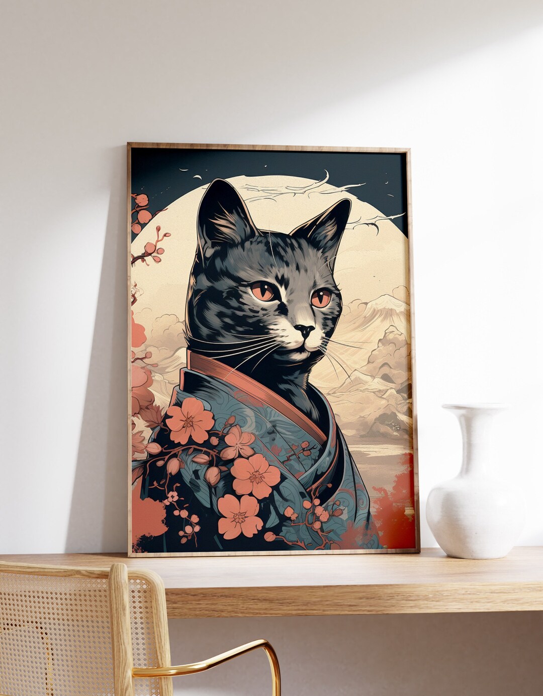 Japanese Geisha Cat Poster | Animal Poster | Geisha Cat Art Print ...