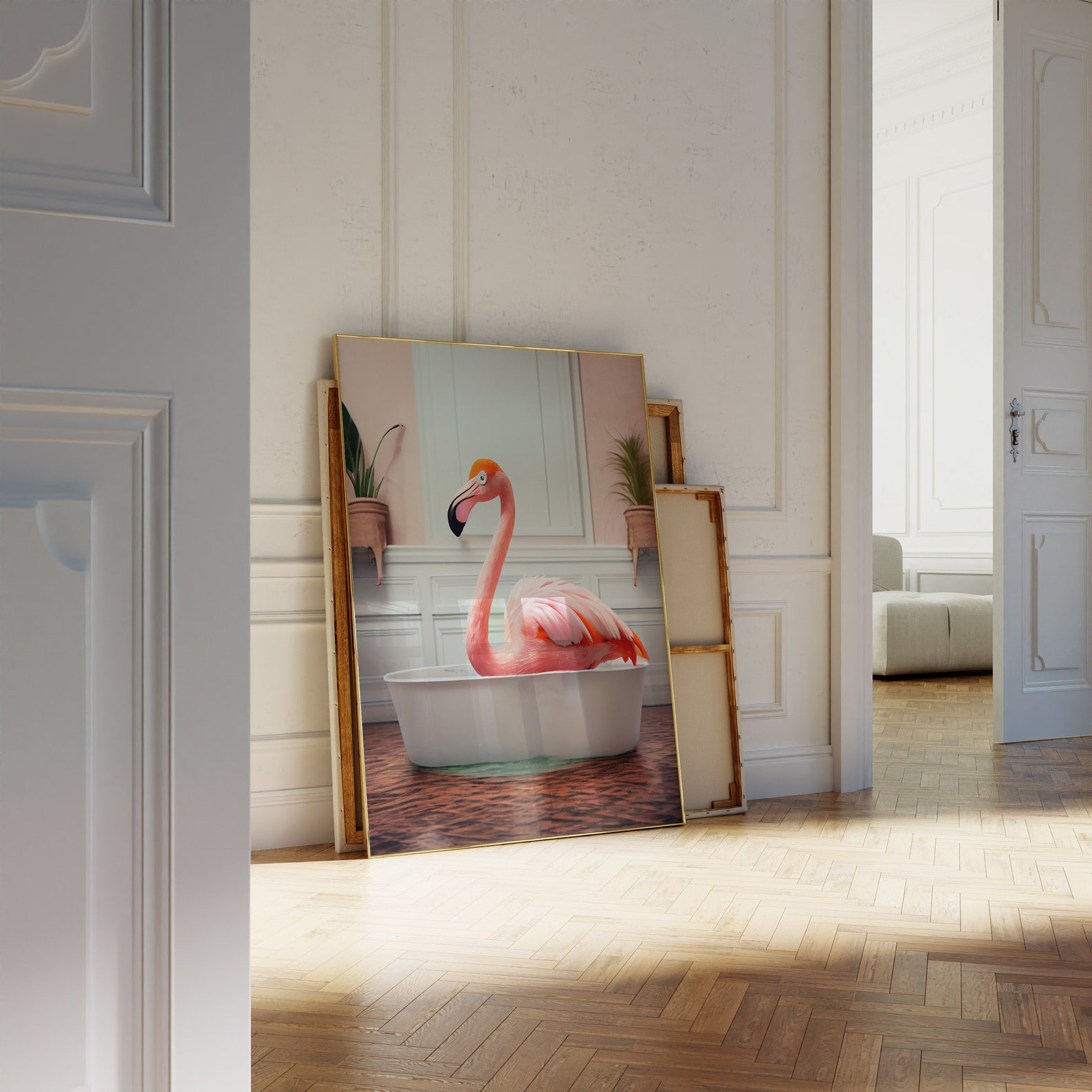 Flamingo in Bathtub Flamingo Poster Tropical Bathroom - Etsy