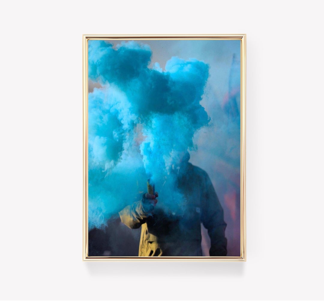 Person With Smoke Blue Smoke Bomb Smoke Art Print Vivid Smoke Print ...