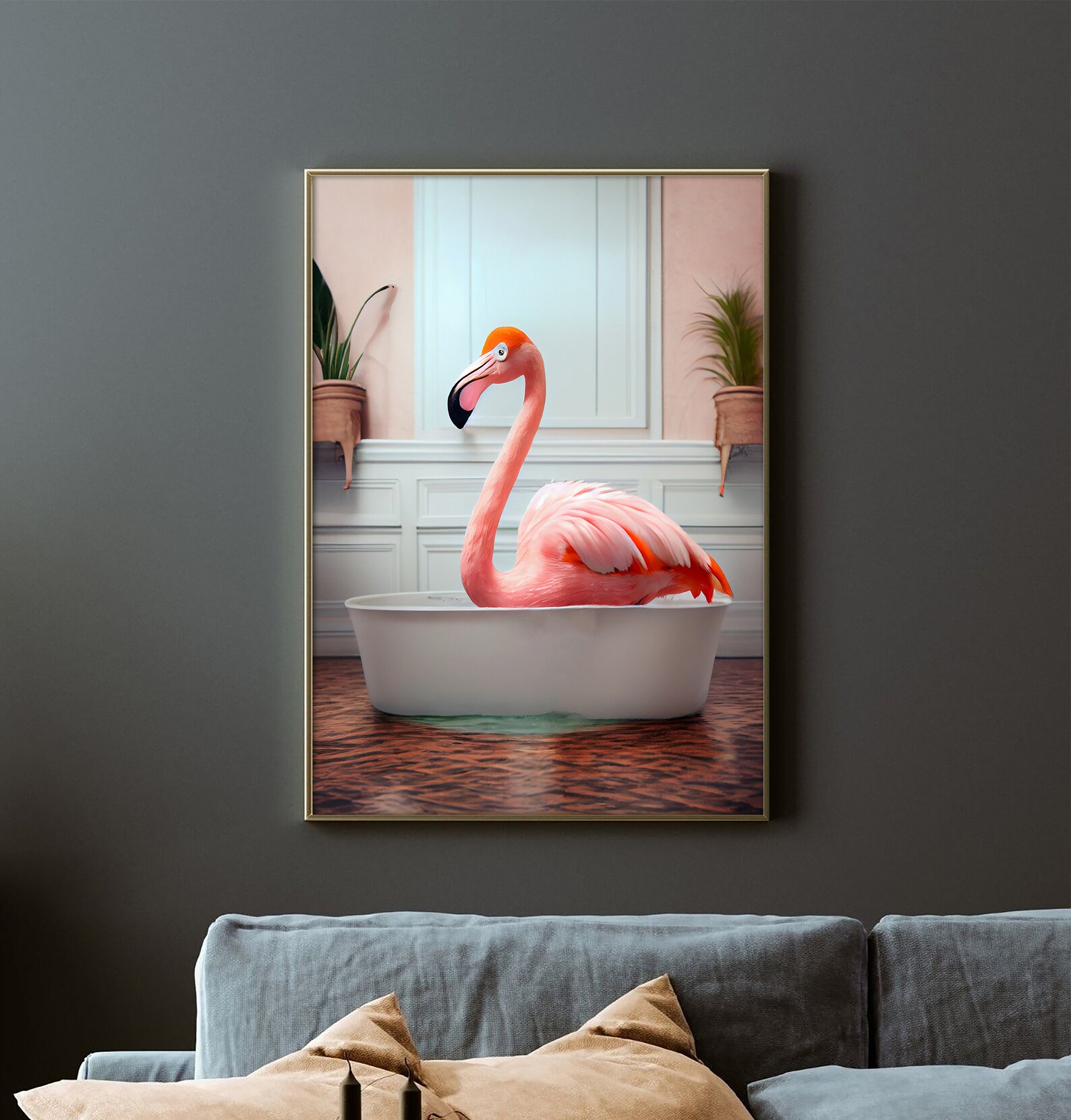 Flamingo in Bathtub Flamingo Poster Tropical Bathroom - Etsy