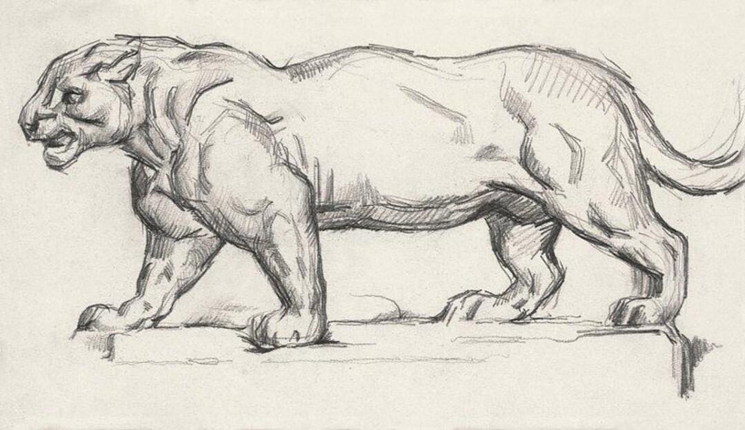 Big Cat Artwork | Vintage Cat Print | Leopard Drawing | Feline Wall Art ...