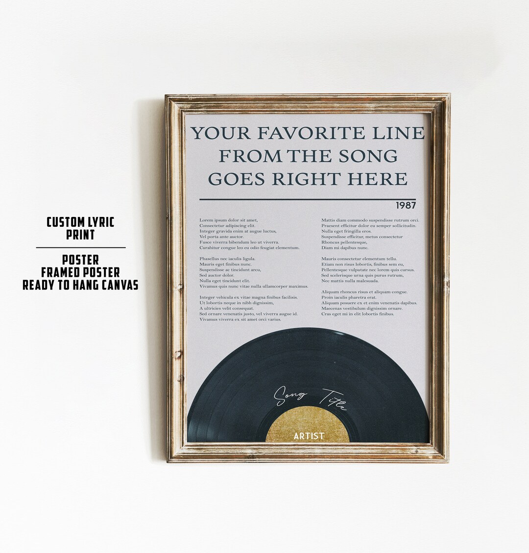 Custom Song Poster Lyric Poster Custom Lyric Print Lyric Wall Art ...