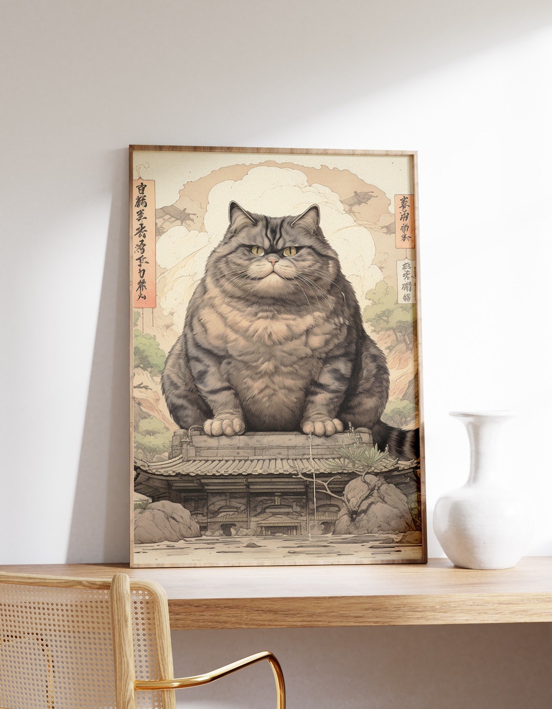 Japanese Fat Cat Poster | Animal Poster | Fat Cat Art Print | Animal ...