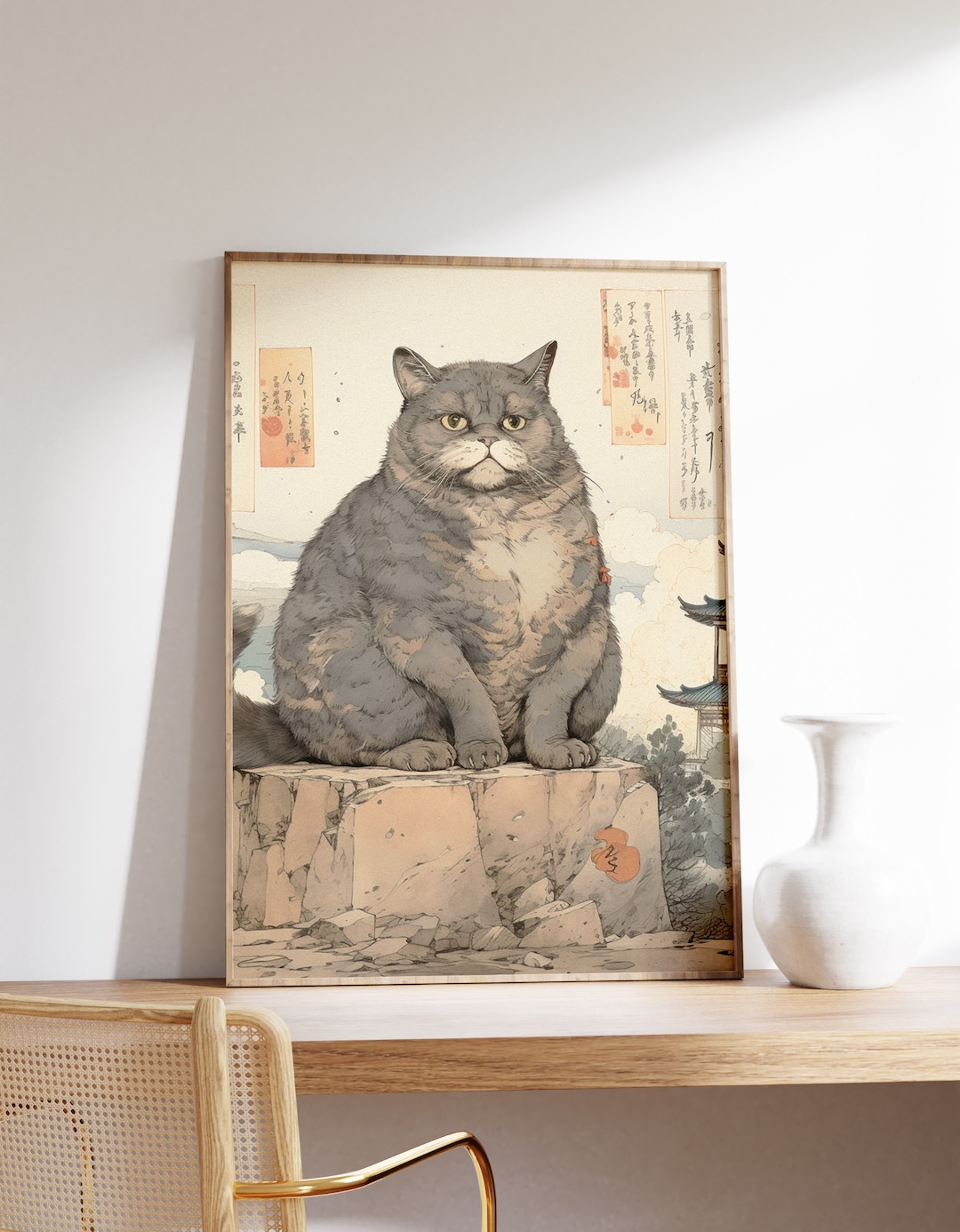 Japanese Fat Cat Poster | Animal Poster | Fat Cat Art Print | Animal ...