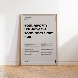 Lyric Wall Art Lyric Poster Music Poster Custom Song Lyric Print ...