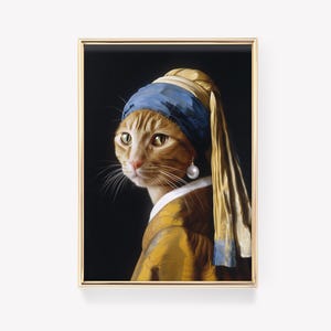 Johannes Vermeer Cat With Pearl Earring | Vintage Cat Art | Classic ...