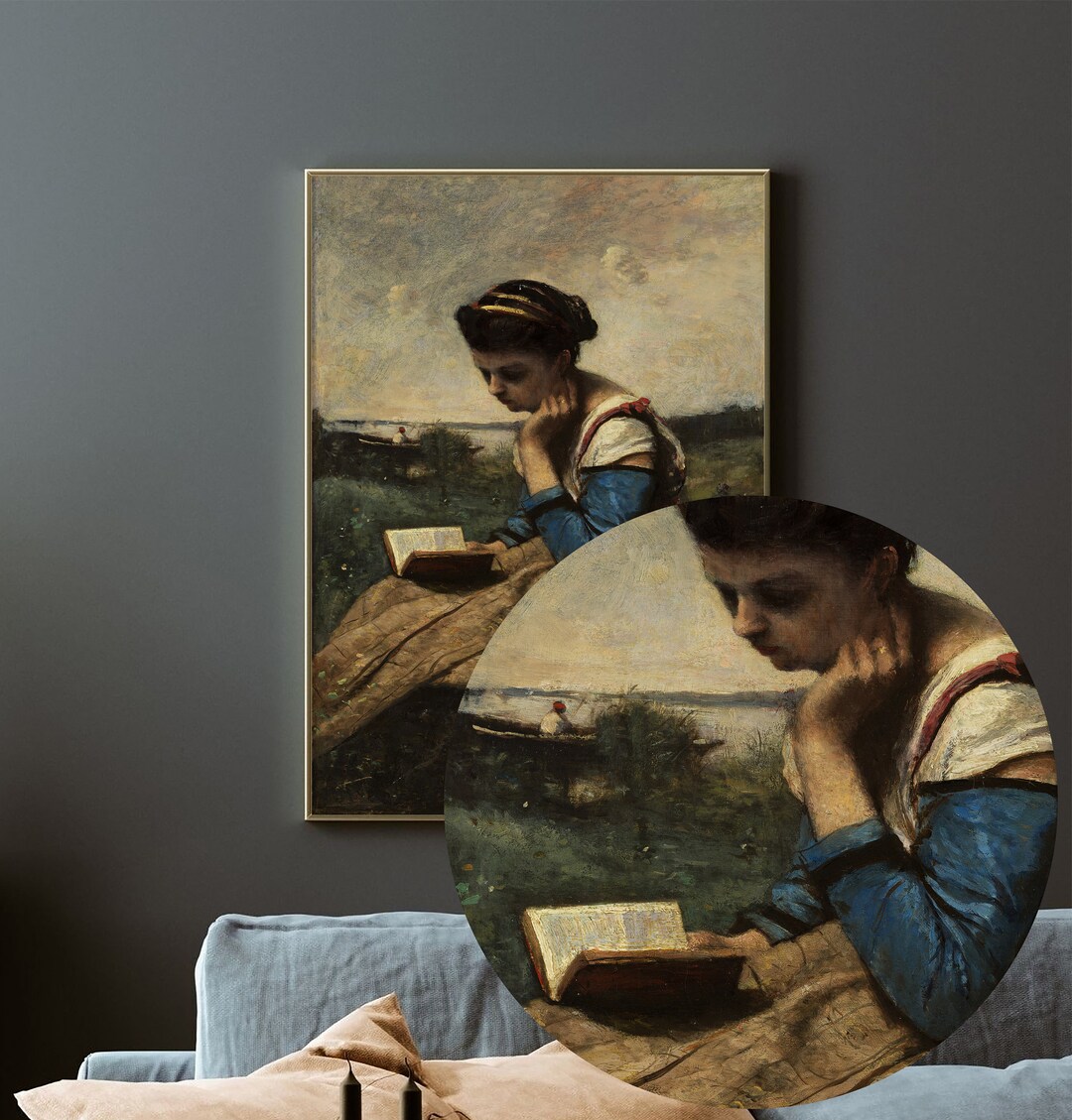 Camille Corot - A Woman Reading (1869) | Vintage Antique Painting Home ...