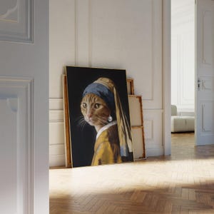 Johannes Vermeer Cat With Pearl Earring | Vintage Cat Art | Classic ...