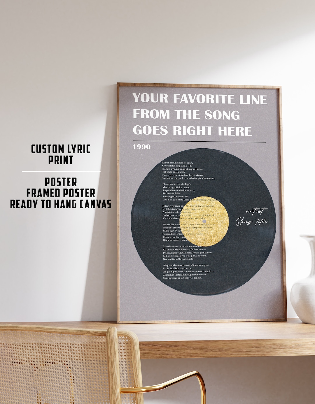 Vinyl Lyric Print Song Lyrics Print Metallic Gold Foil Lyric Print ...