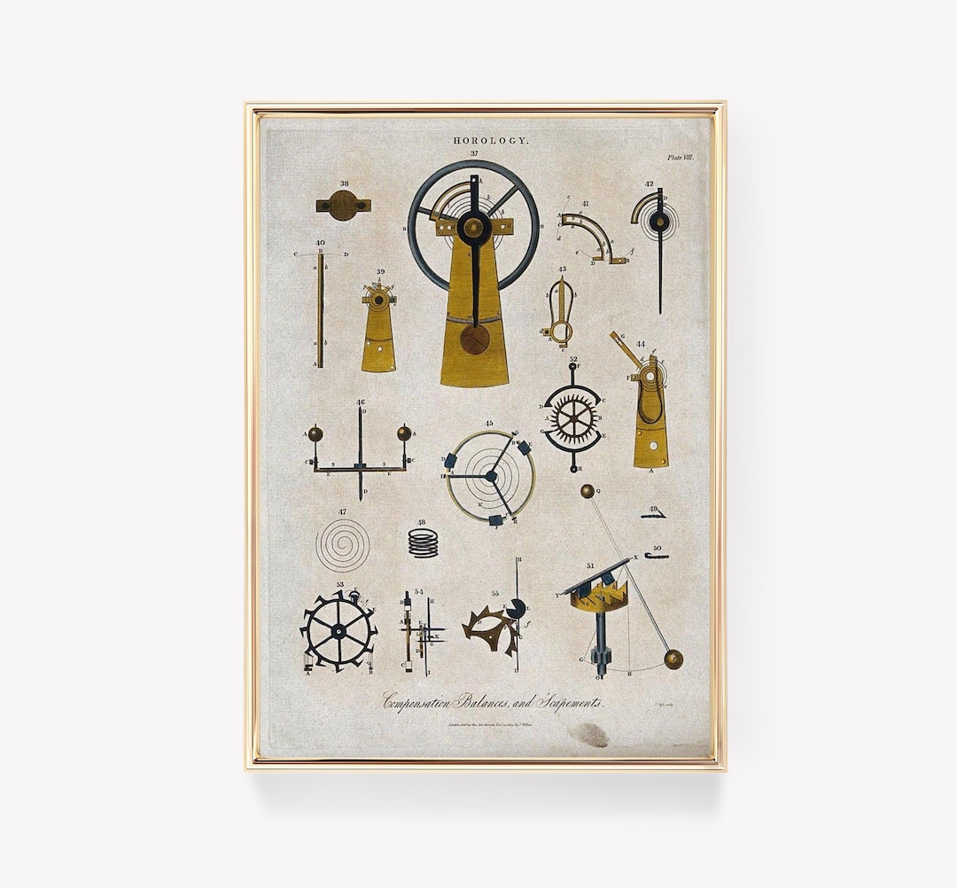 Horology | Gear | Mechanism | Clockwork | Vintage Print | Antique Chart ...