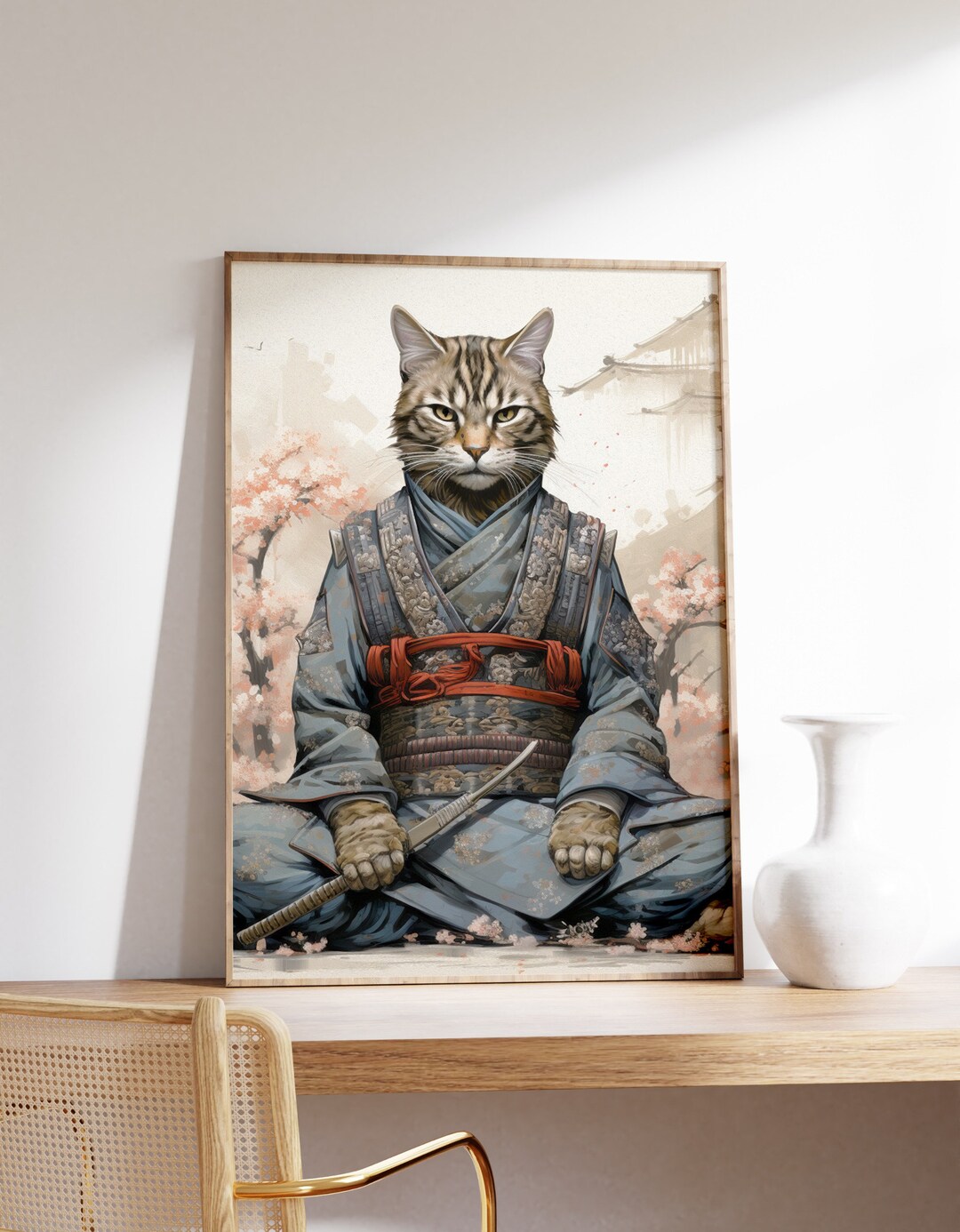 Japanese Samurai Cat Poster Animal Poster Samurai Cat Art Print Animal ...