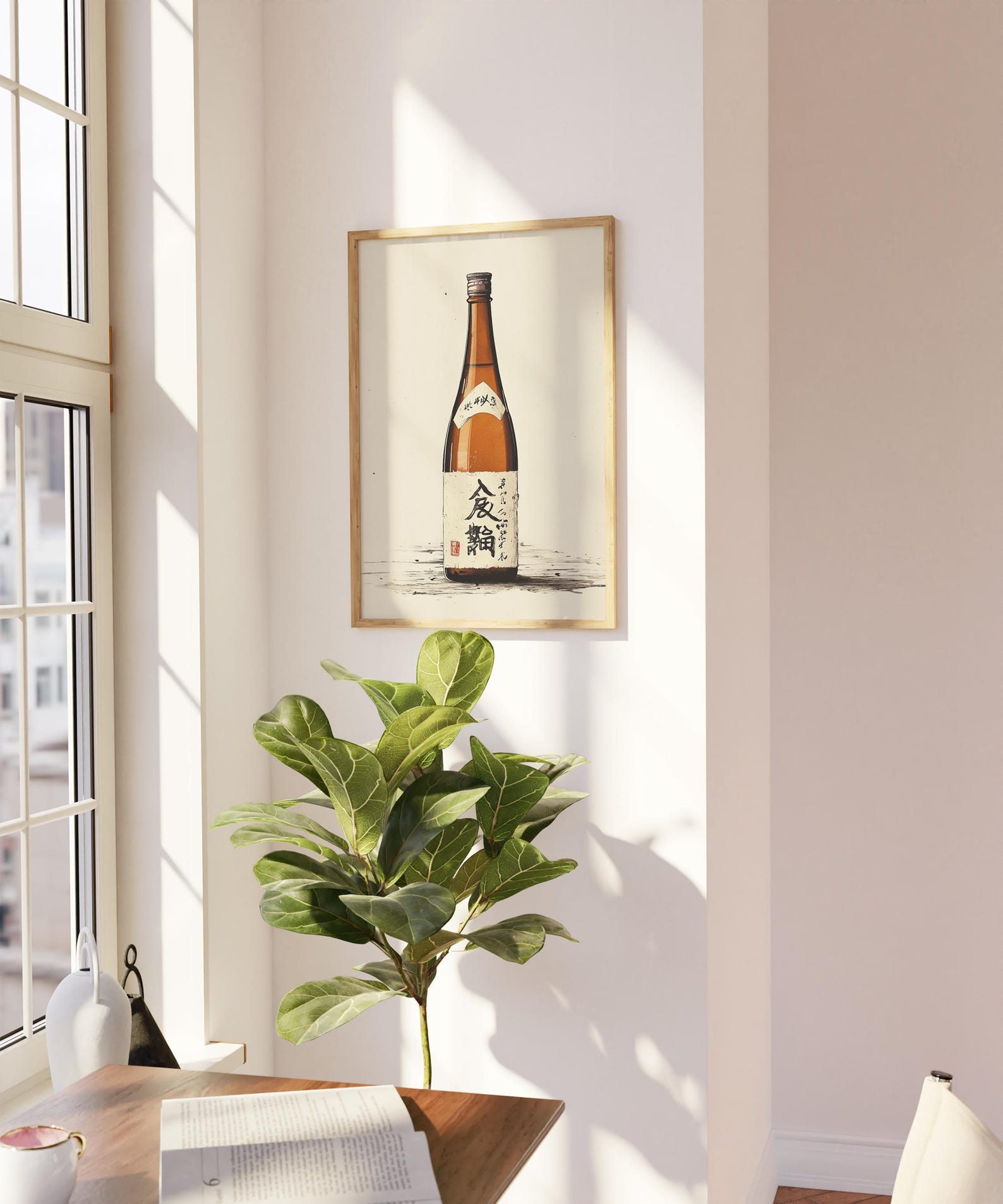 Vintage Japanese Sake Bottle Poster, Minimalist Ink Illustration ...