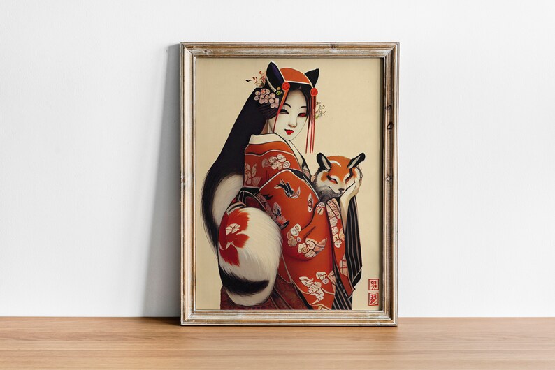 Japanese Kitsune Print Fox Poster Animal Art Print - Etsy