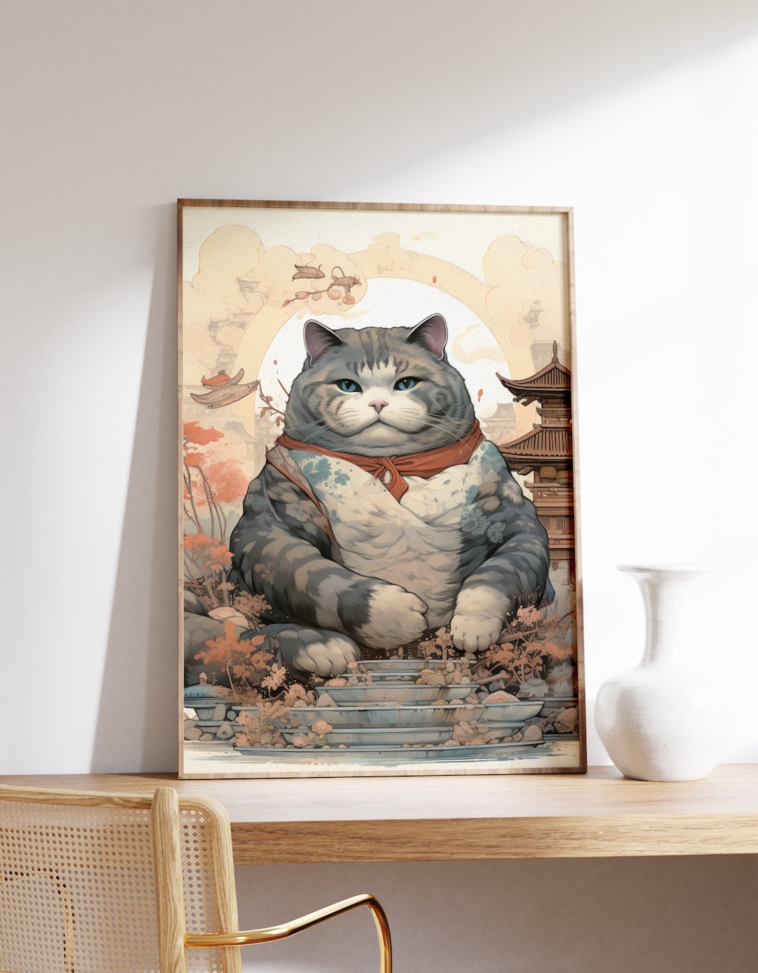 Japanese Fat Cat Poster | Animal Poster | Fat Cat Art Print | Animal ...