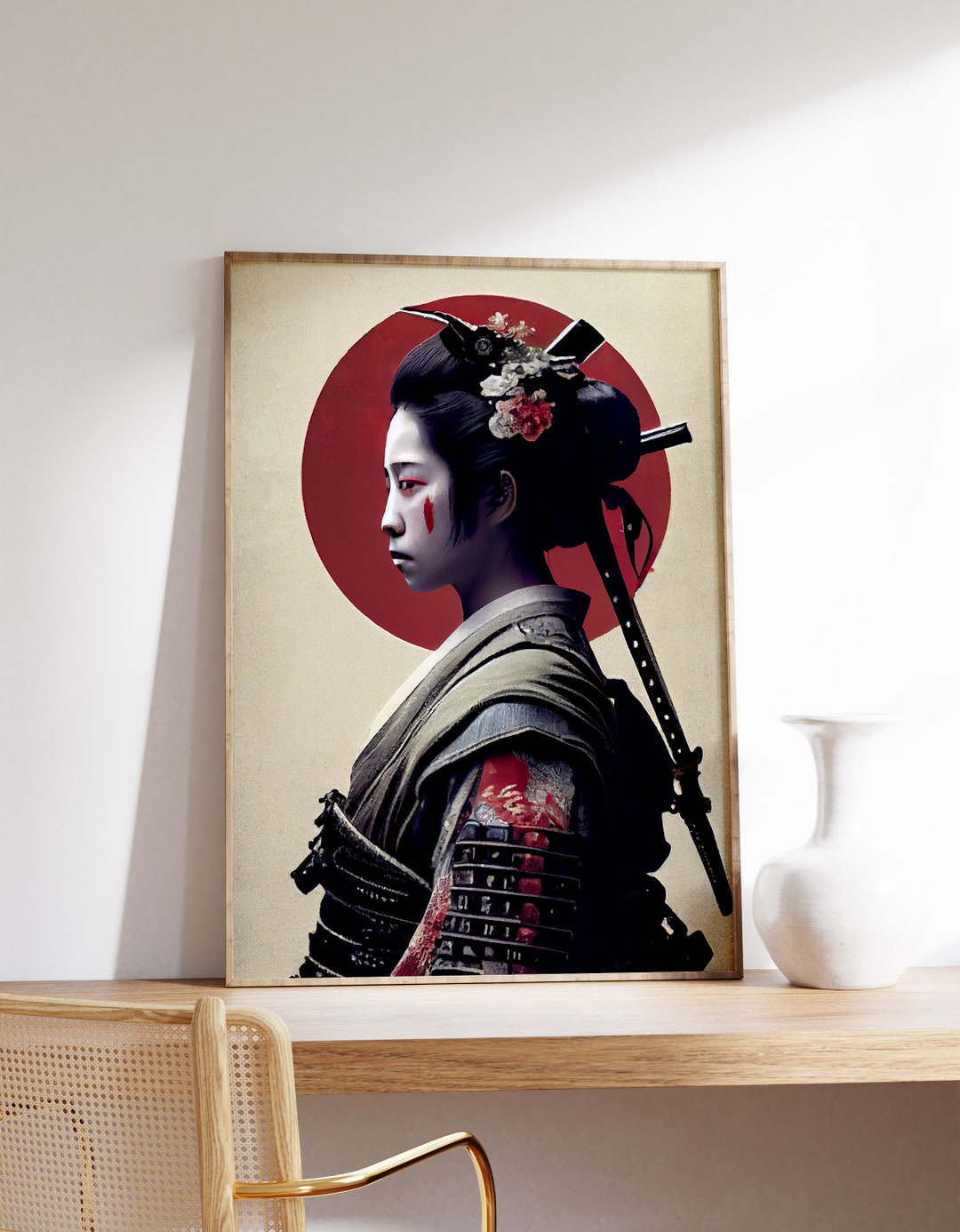 Geisha Samurai Poster | Vintage Female Warrior Print | Japanese Wall ...