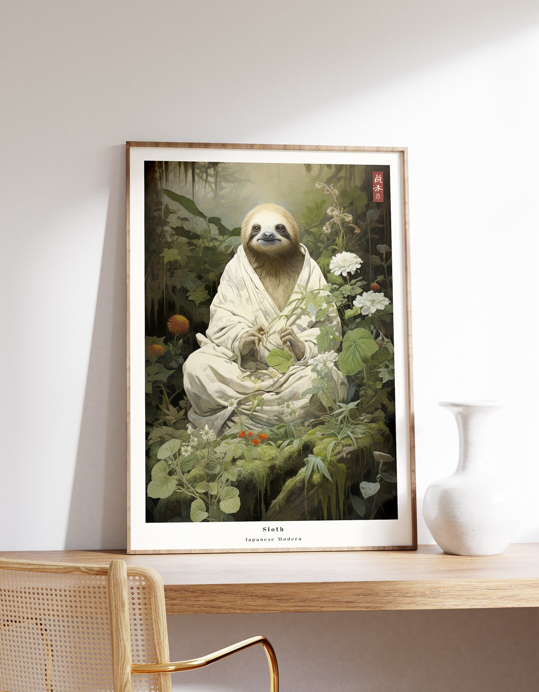 Japanese Art Print | Sloth Print | Animal Wall Art | Traditional ...
