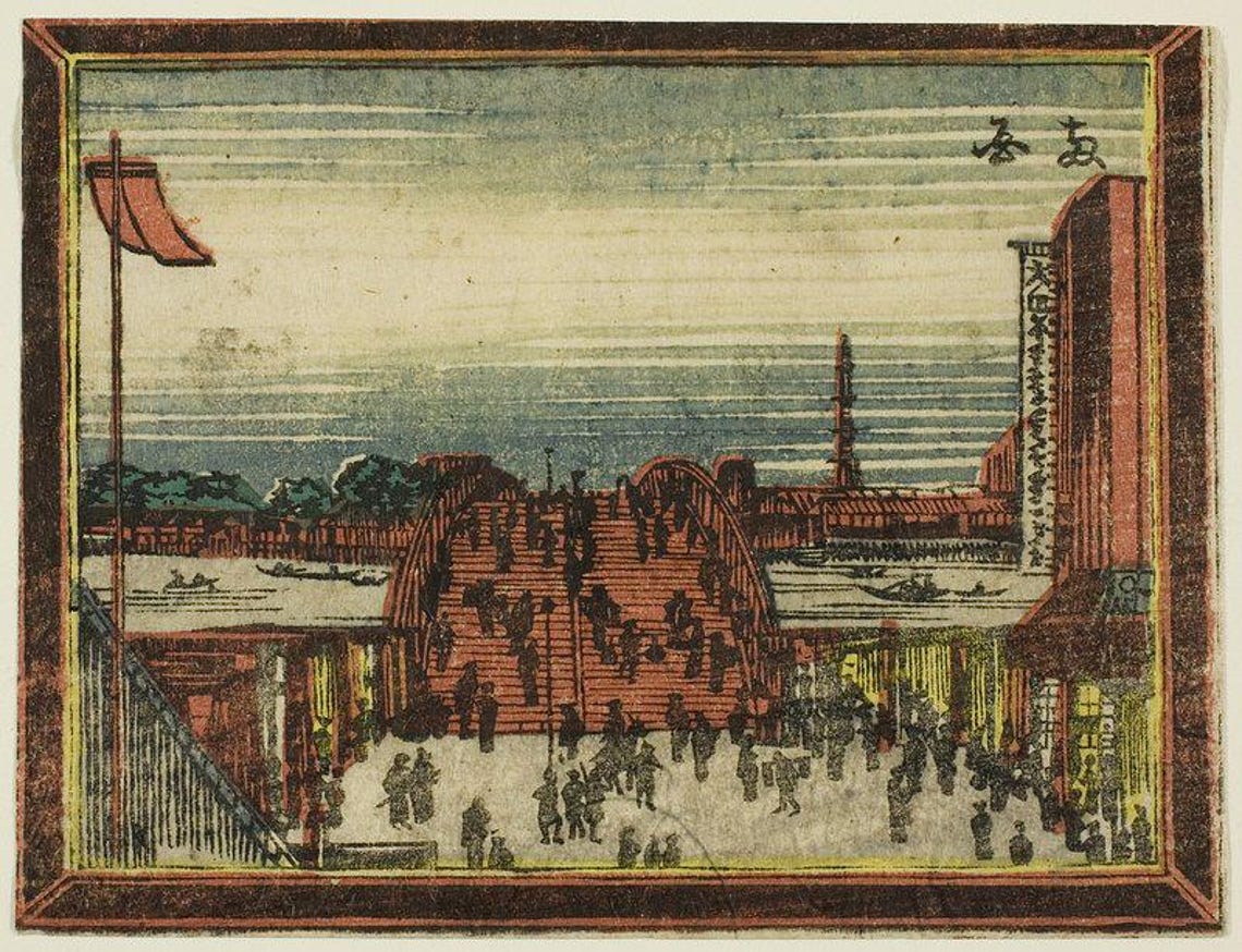 Vintage Bridge Print | Japanese Woodblock Art | Great Bridge Edo ...