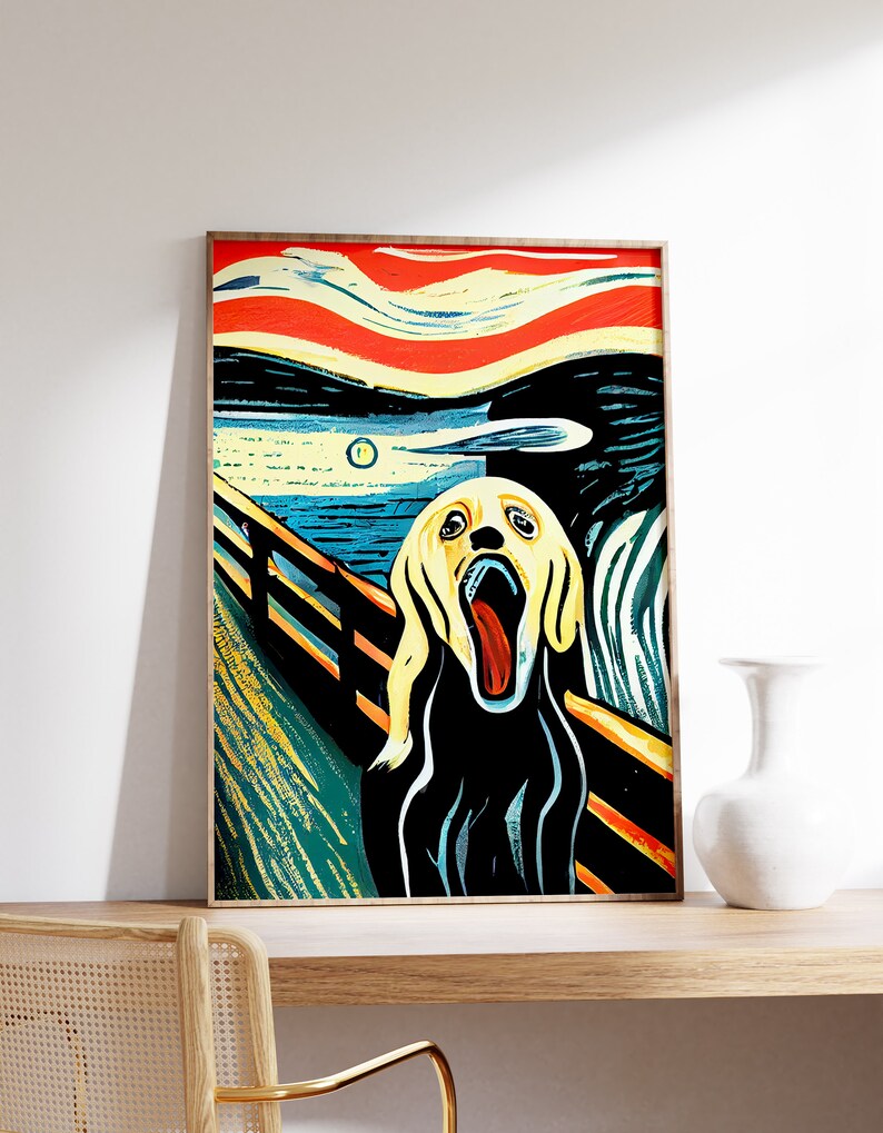 Funny Dog Room Decor | the Scream Dog Poster | Dog Portrait Print ...