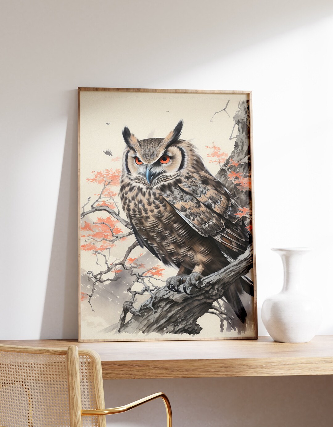 Japanese Owl Poster | Animal Poster | Owl Art Print | Animal Wall Art ...