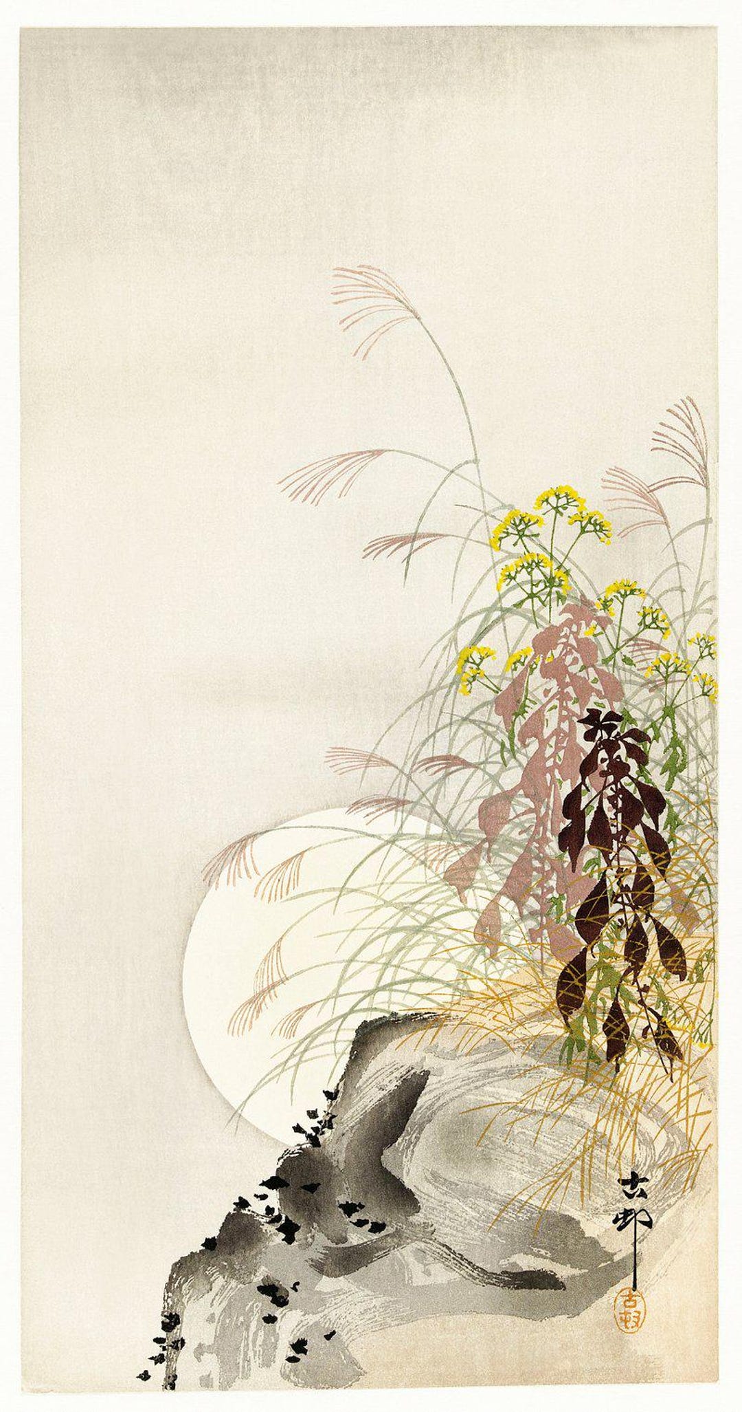 Vintage Japanese | Floral Moon Art | Kamisaka Sekka | Autumn Flowers ...