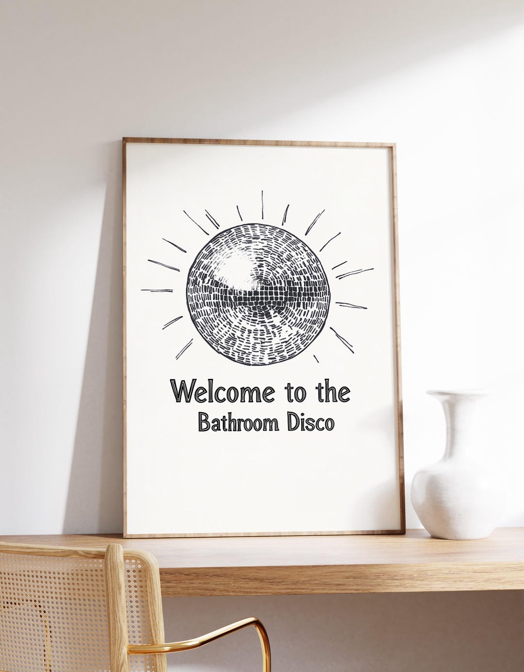 Welcome to the Bathroom Disco Poster | Fun Disco Ball Art | Minimal Line Drawing | Humorous ...