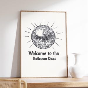 Welcome to the Bathroom Disco Poster | Fun Disco Ball Art | Minimal ...