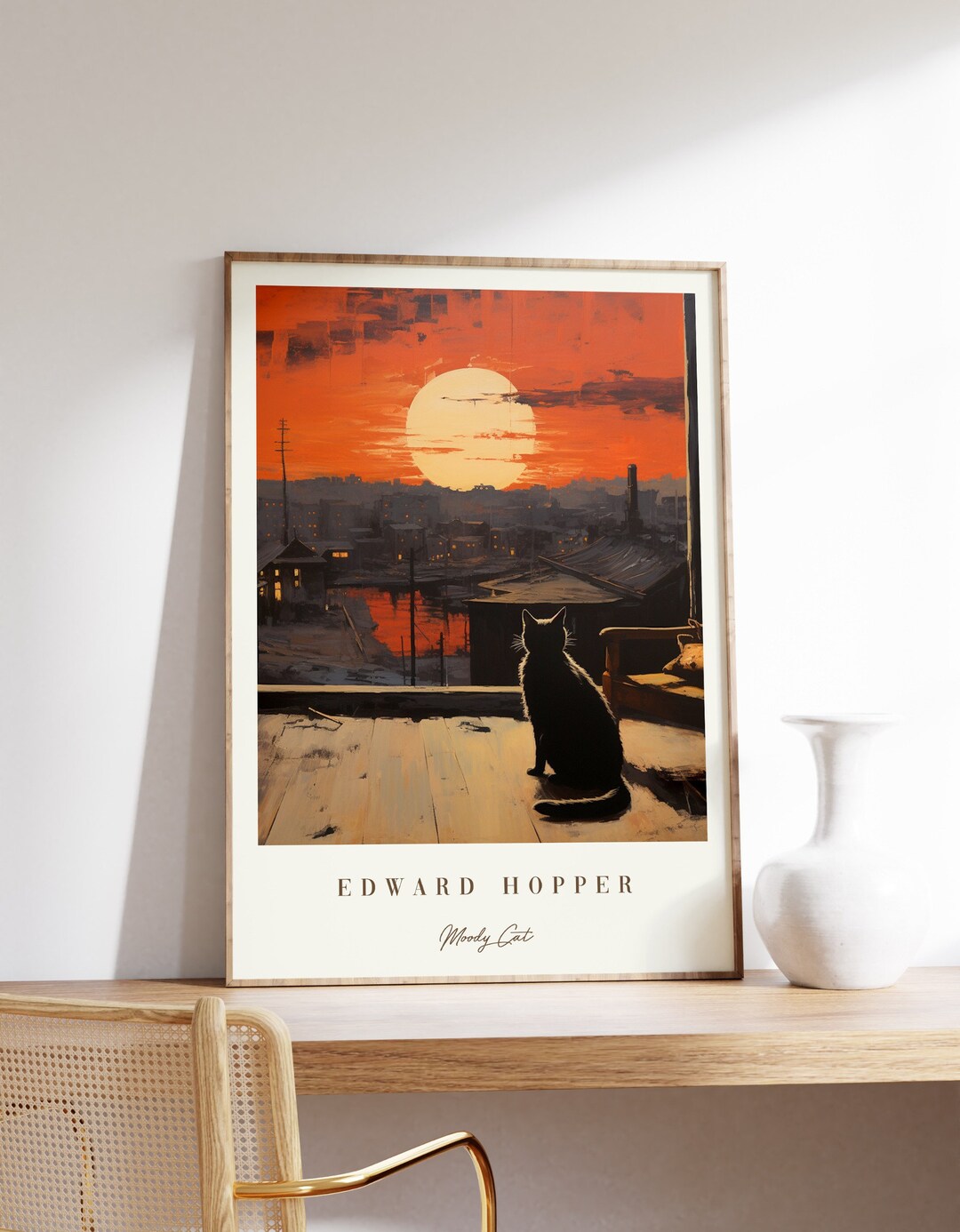 Moody Cat Poster | Edward Hopper | Vintage Painting | Modern Wall Art ...