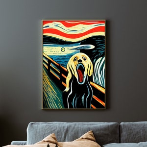 Funny Dog Room Decor | the Scream Dog Poster | Dog Portrait Print ...