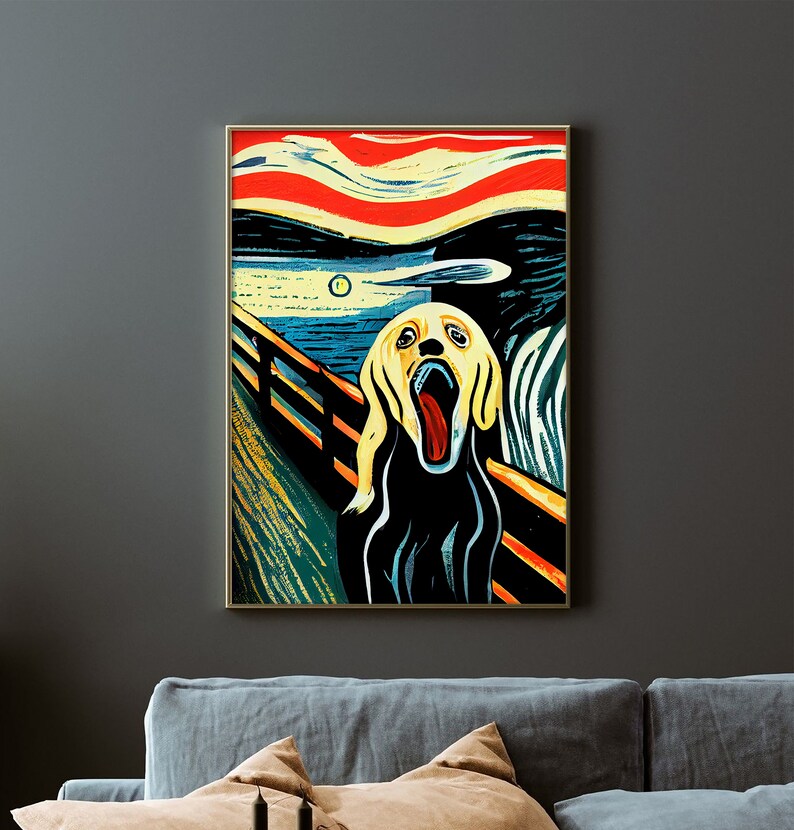 Funny Dog Room Decor | the Scream Dog Poster | Dog Portrait Print ...