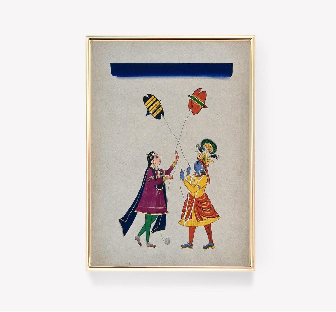 Krishna With A Companion | Kite Flying Poster | Vintage Art | Divine ...