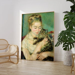Pierre-auguste Renoir - Woman With a Cat (1875) | Vintage Print, Cat ...