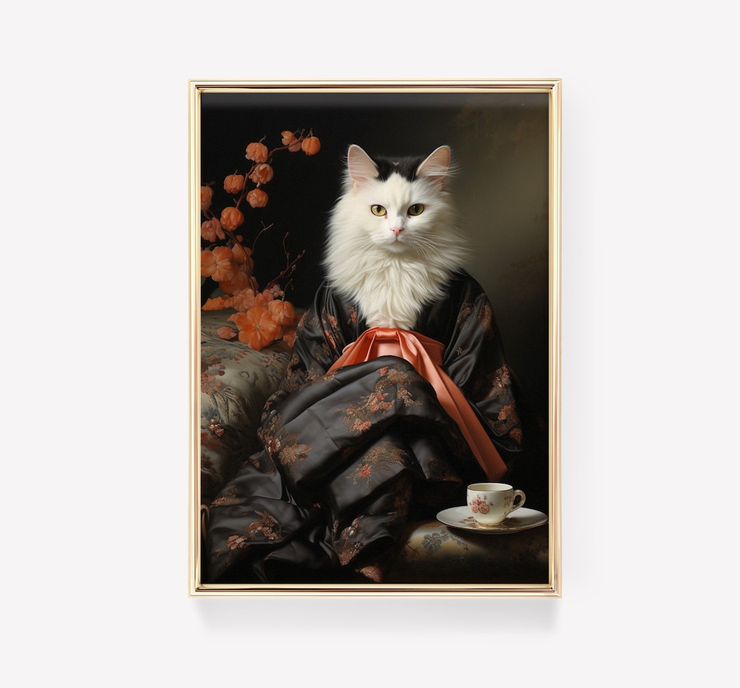 Geisha Cat Art Print | Geisha Cat Wall Art | Victorian Dark Academia ...