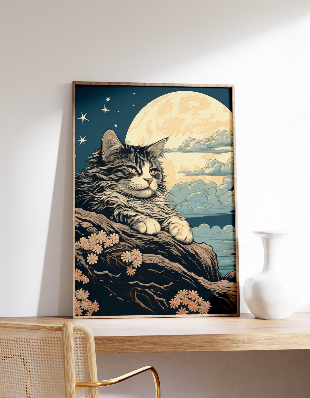 Japanese Sleepy Cat Poster | Animal Poster | Sleepy Cat Art Print ...