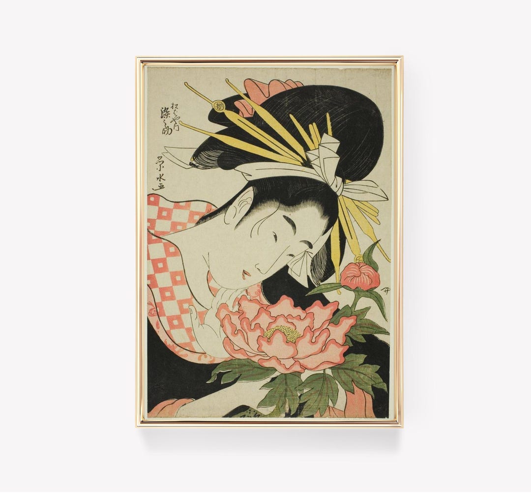 Woman and Peonies | Chōbunsai Eishi Print | Vintage Painting | Floral ...