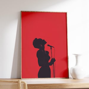 Billie Holiday Silhouette Art | Minimalist Jazz Poster | Black and Red ...