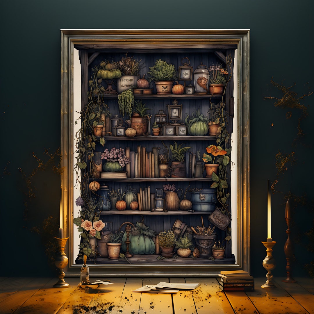 Whimsigoth Art Dark Whimsical Print Gothic Bookshelf Gothcore Aesthetic ...